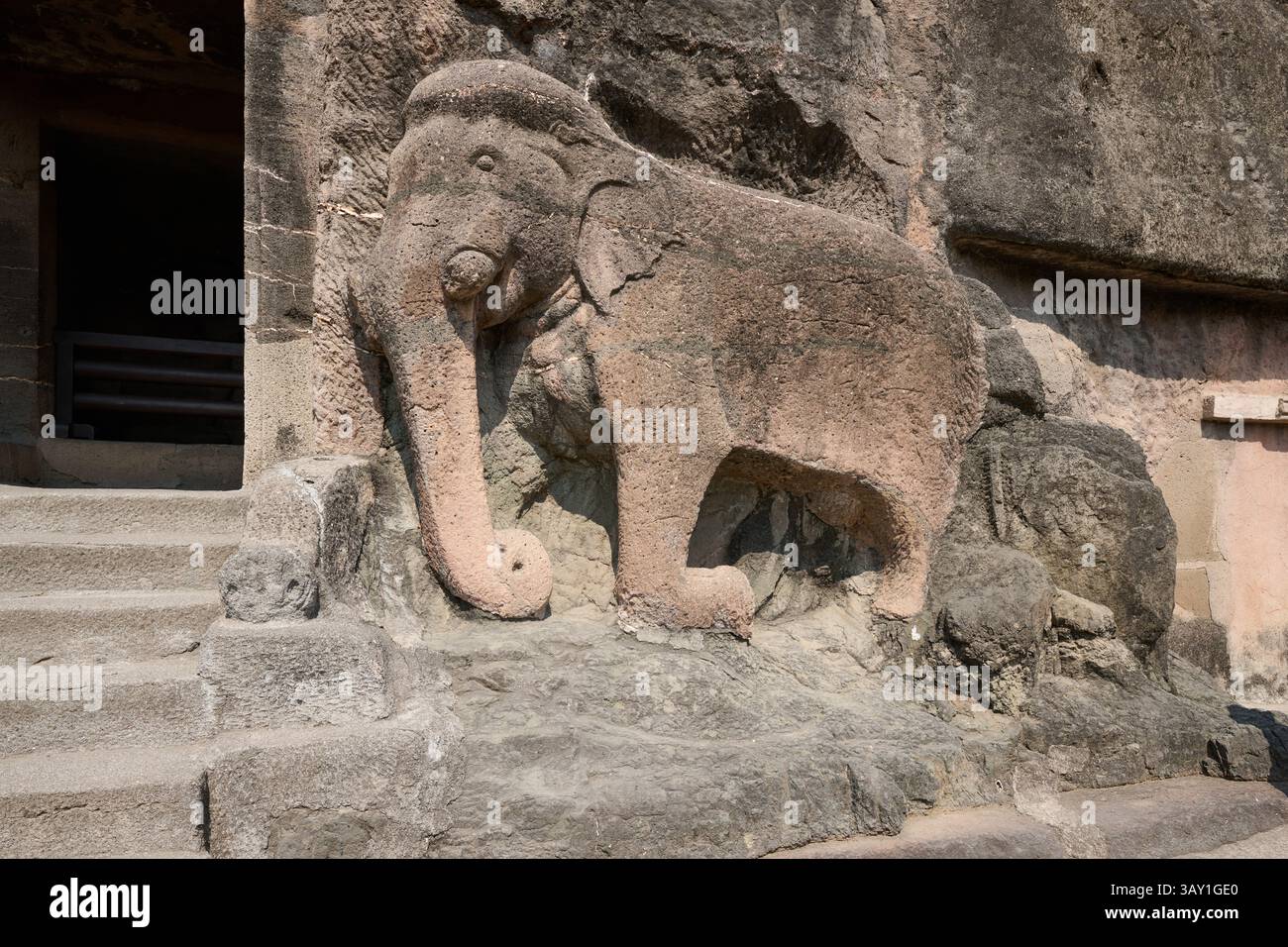 elephant carving at Ajanta caves, Aurangabad, India, Asia Stock Photo ...