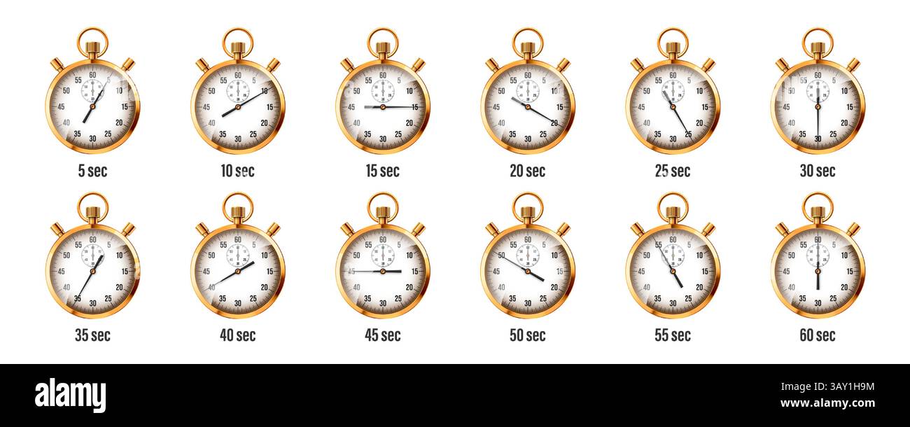 Realistic classic stopwatch. Shiny golden metal chronometer, time ...