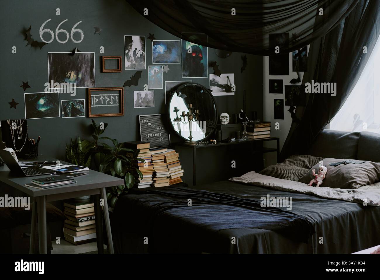 Ample room of goth teen girl made in black color and decorated with ...