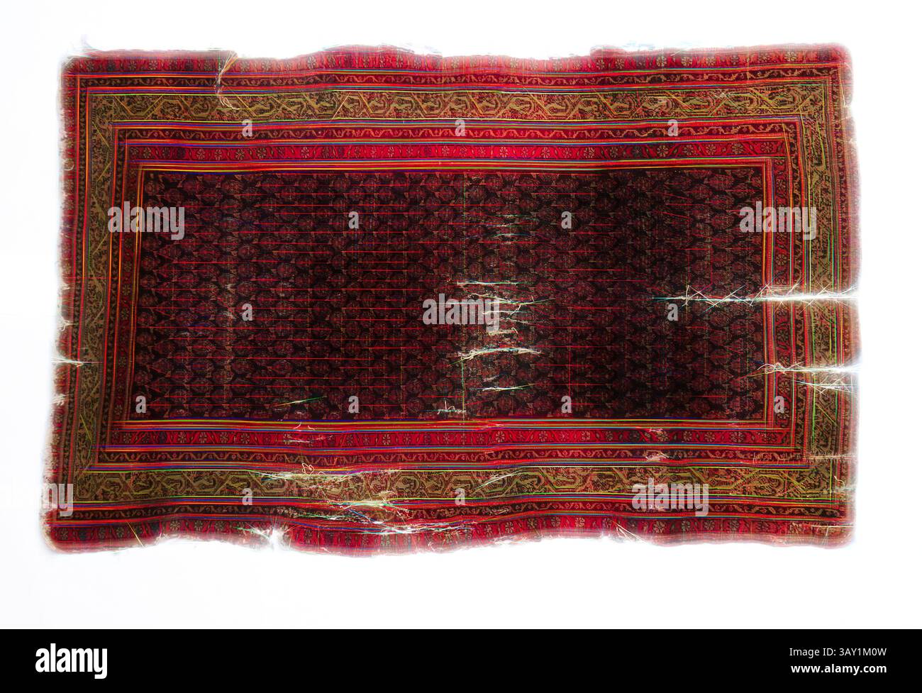 An intricately patterned textile featuring a rich tapestry of deep ...