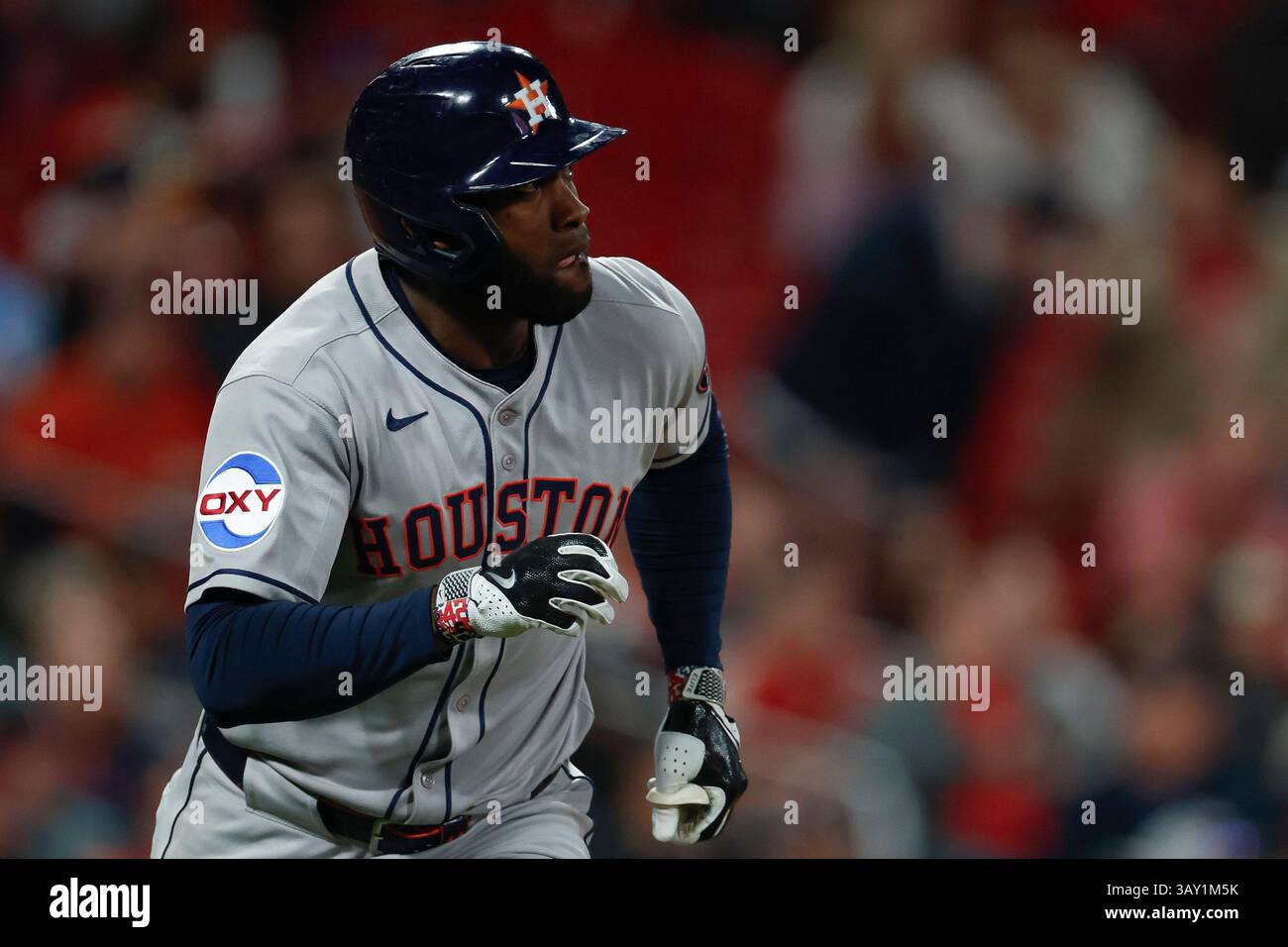 Yordan Alvarez #44 of the Houston Astros hits a home run during a game ...