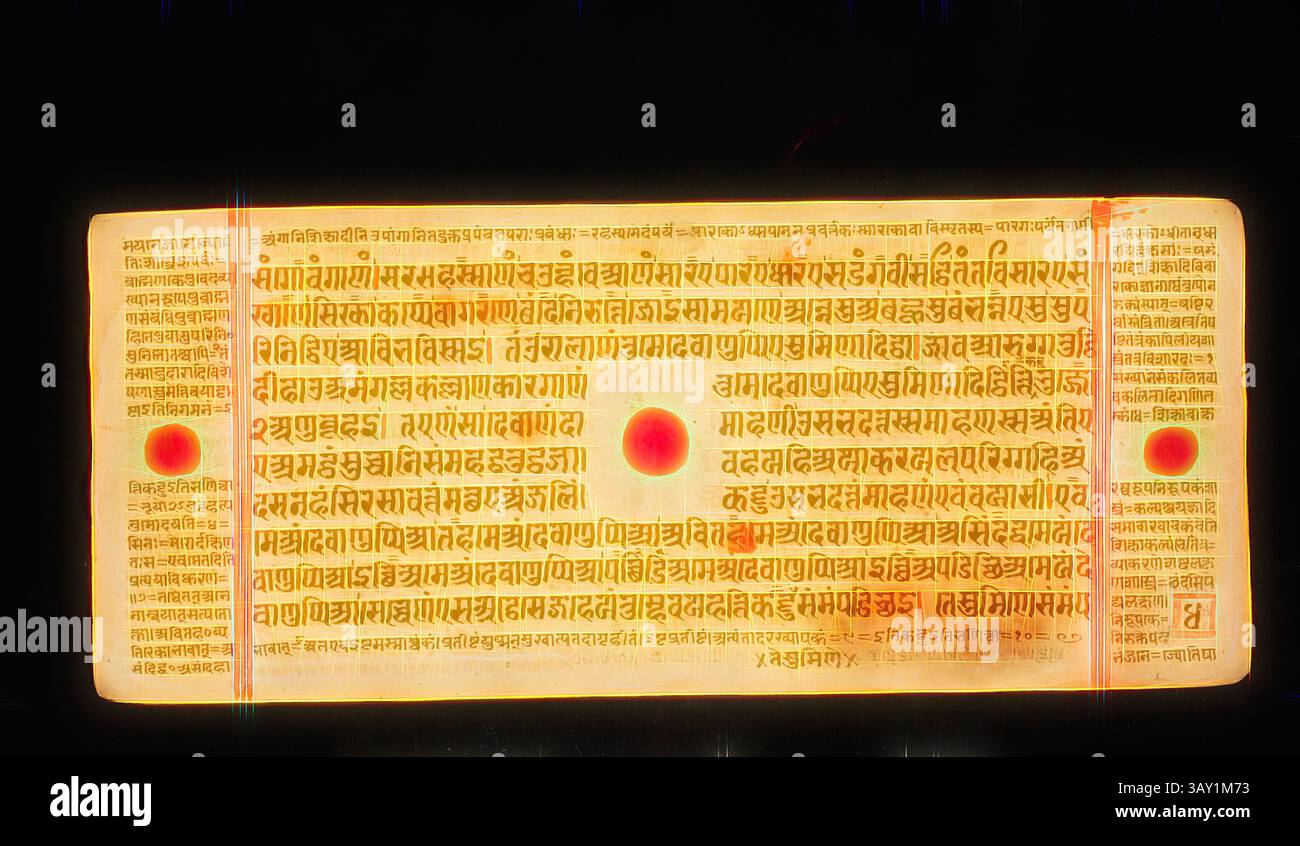 An ancient manuscript displaying intricate script in a traditional ...