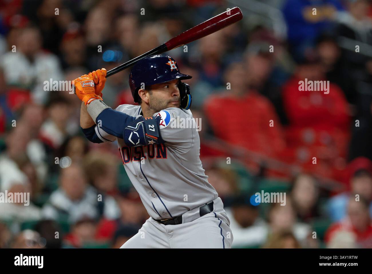 Jose Altuve #27 of the Houston Astros at bat in the seventh inning ...