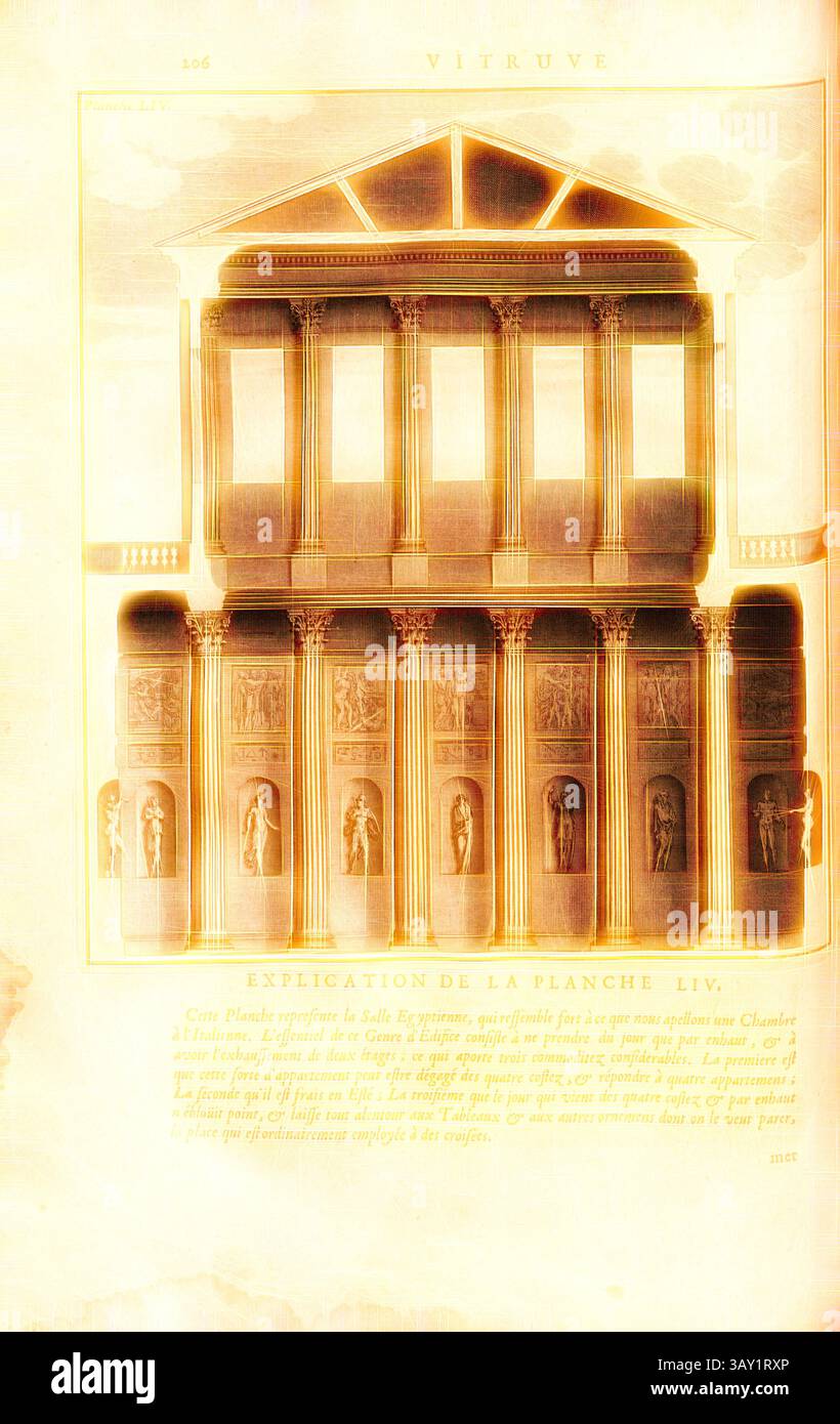 An architectural illustration features a grand classical structure with ...