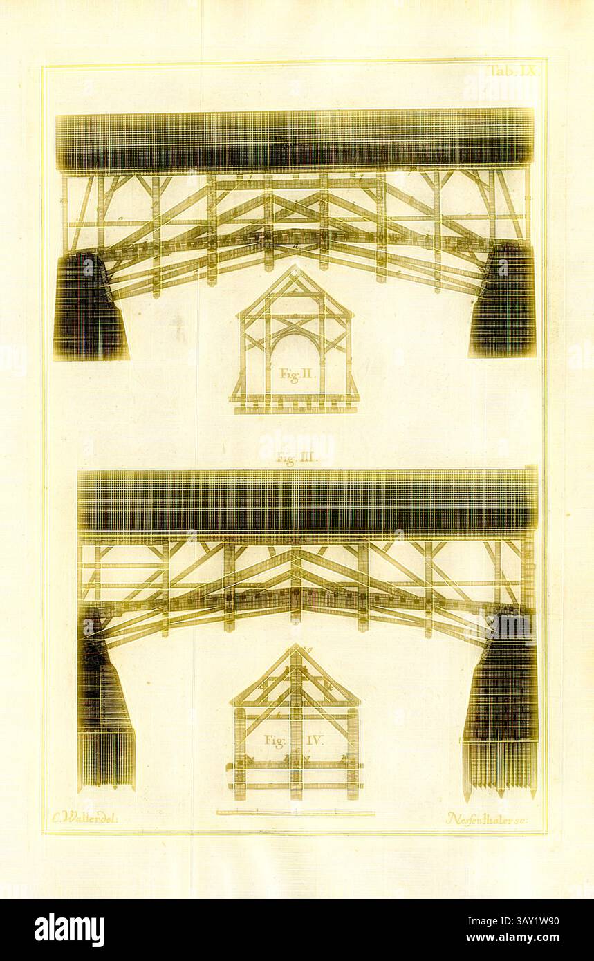 A detailed architectural drawing featuring several structural designs ...
