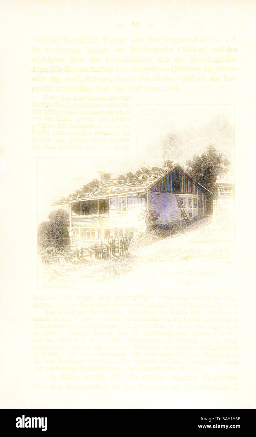 A detailed illustration of a quaint mountain cottage, featuring a ...