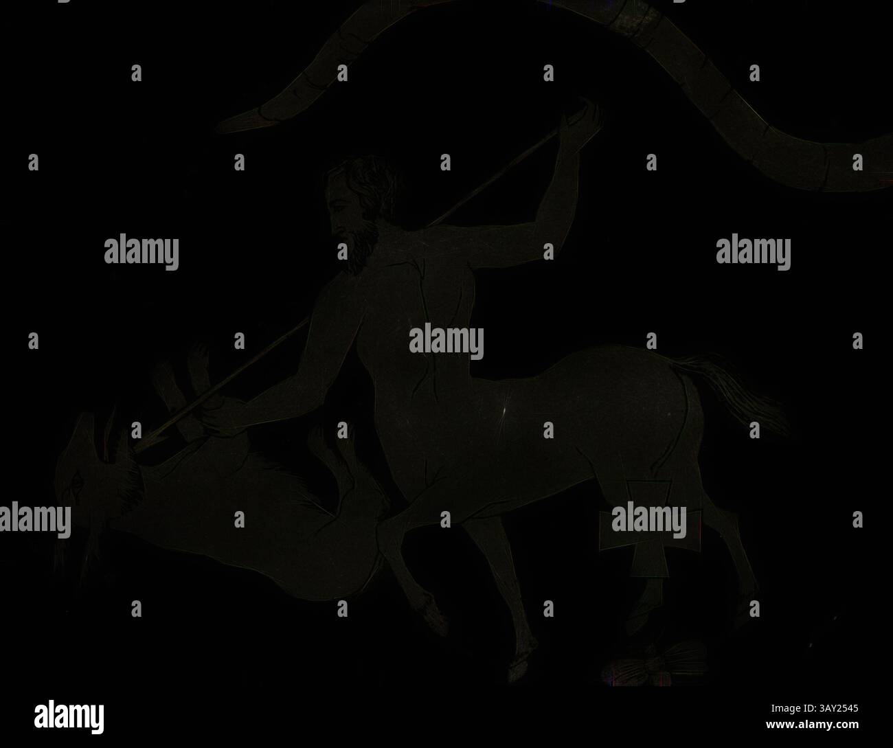 A figure of a centaur, wielding a spear, is depicted as it charges ...