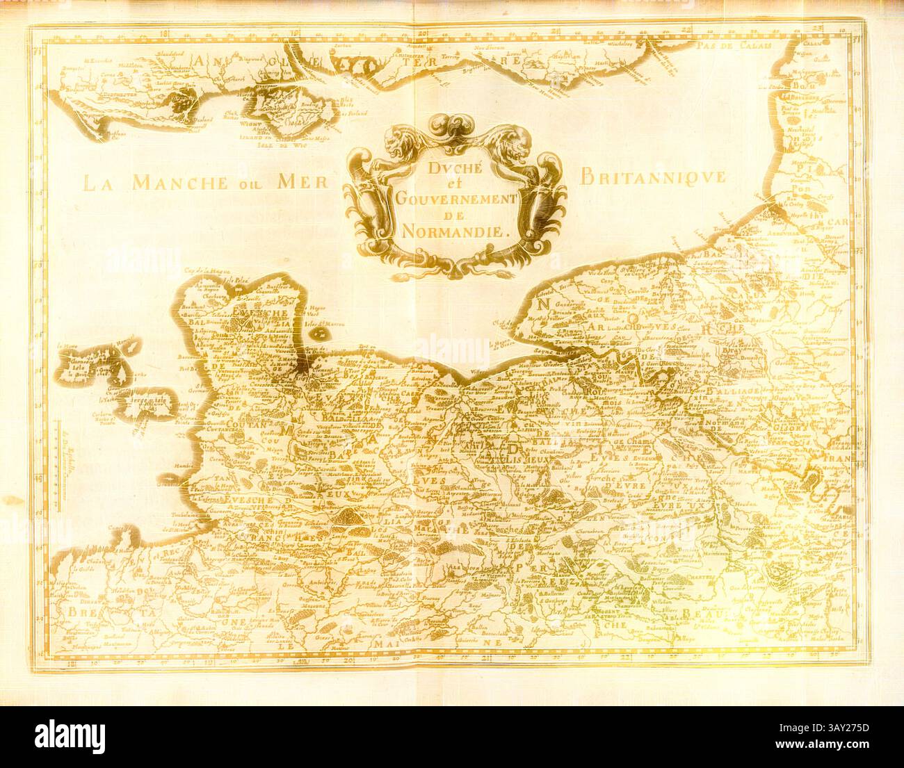 An intricately detailed map depicting the Duchy and Government of Normandy, showcasing its ...