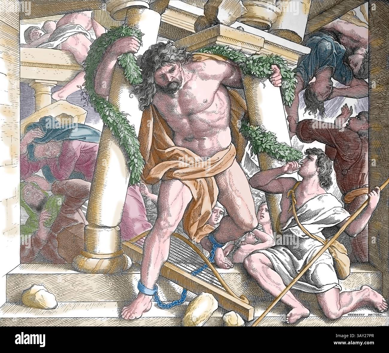 Bible. Death of Samson. Book of Judges. Illustration by J. Schnorr von ...
