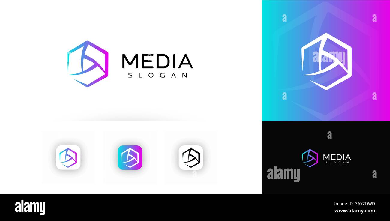 Media Logo Design With Gradient Hexagon and Play-Inspired Shape ...
