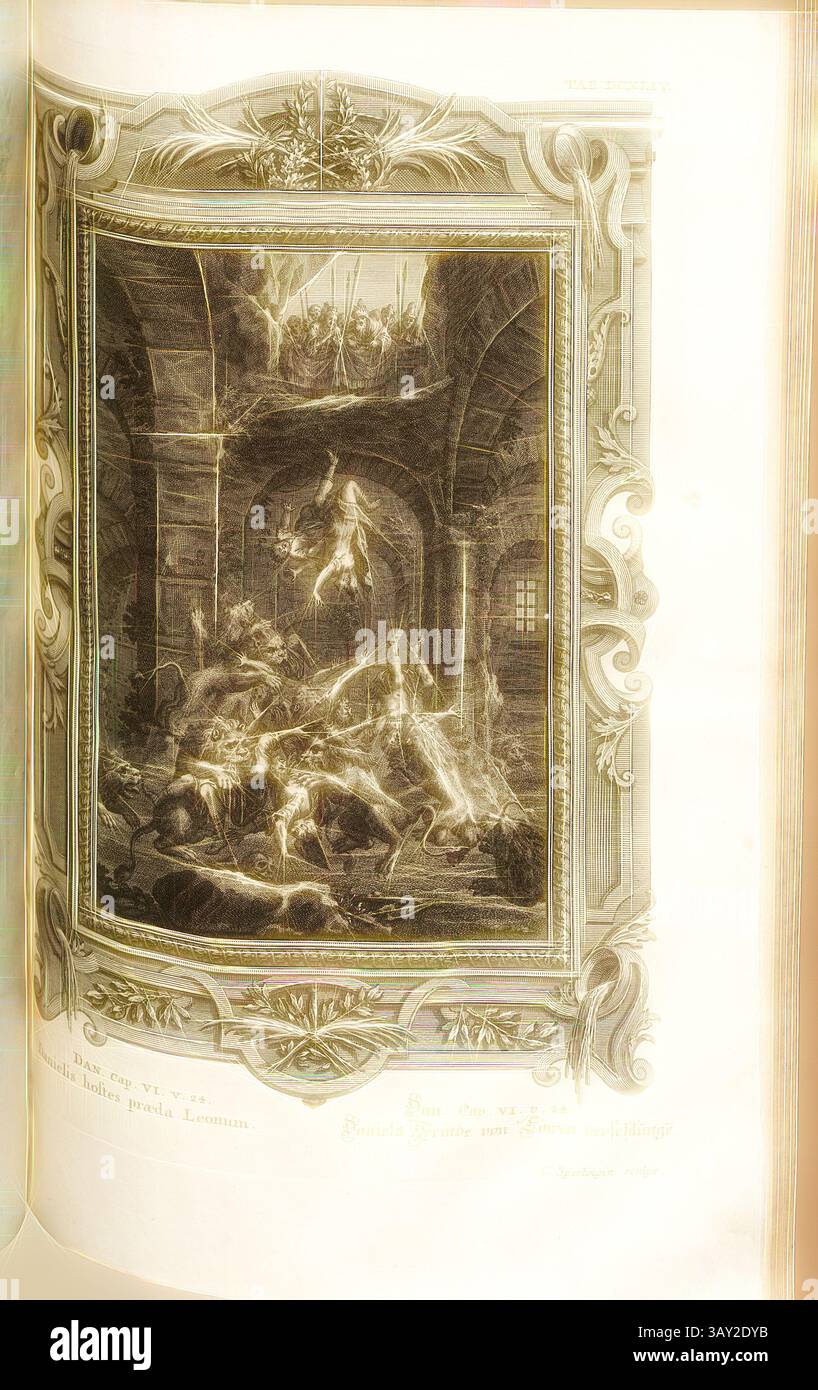 An intricate scene depicts a dramatic moment within an ancient ...