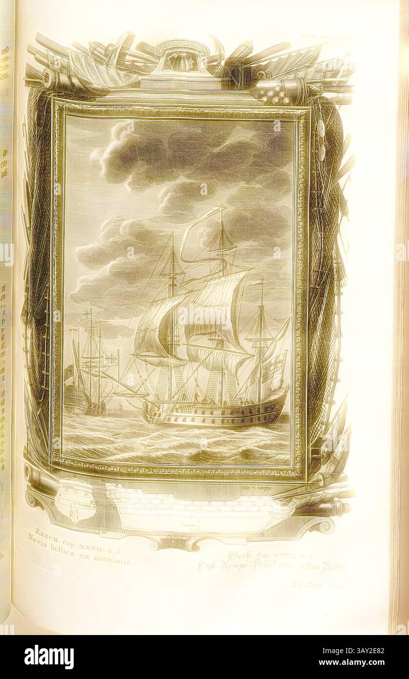 A detailed illustration of sailing ships navigating turbulent waters ...