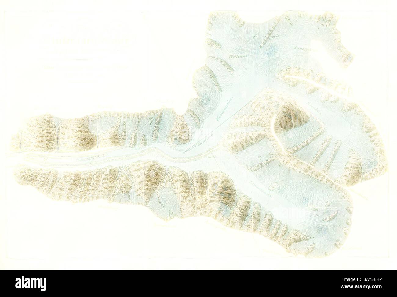 A detailed topographic map displaying a rugged landscape with varying ...