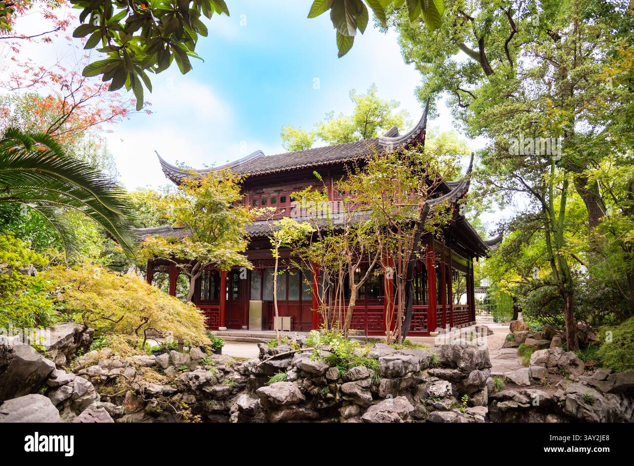 Traditional chinese architecture among trees of Yu garden in Shanghai ...