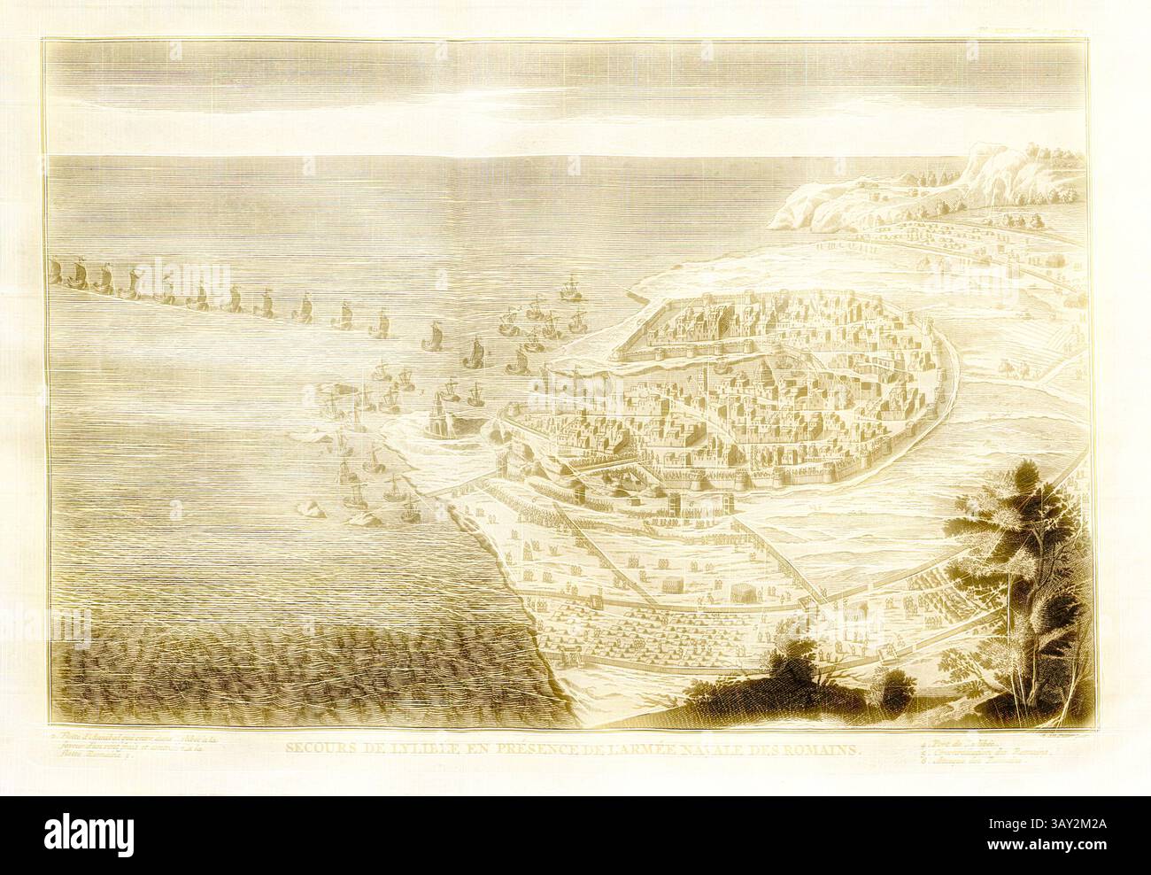 A detailed illustration depicting a coastal town with ships in the ...