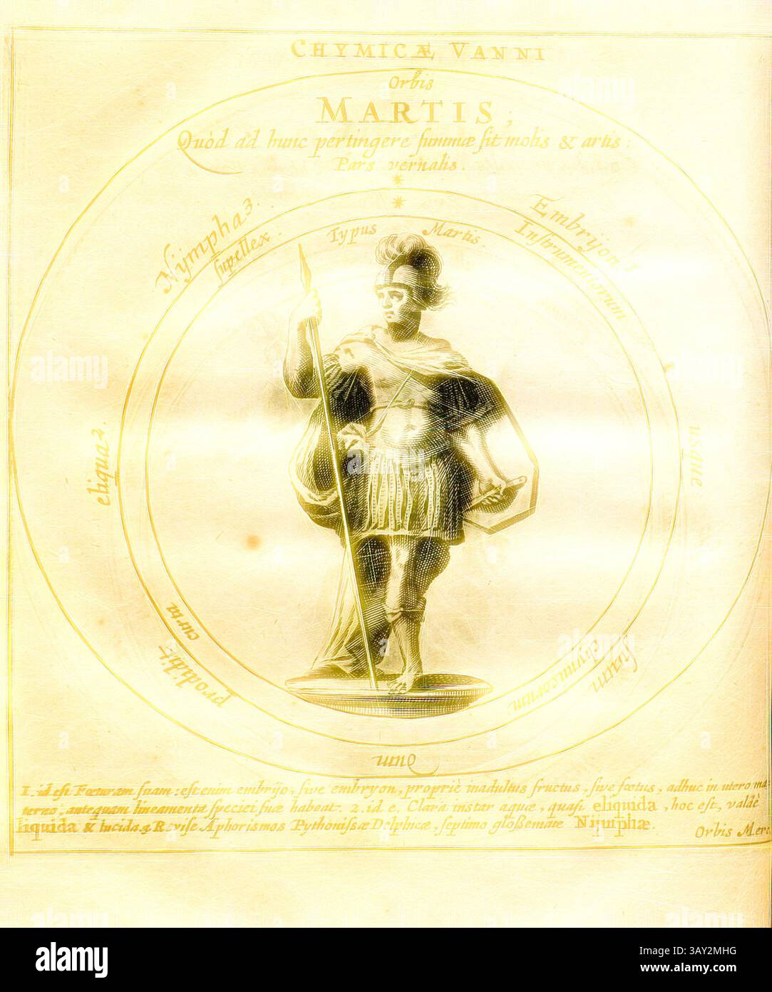 A detailed illustration depicting Mars, the Roman god of war, standing ...
