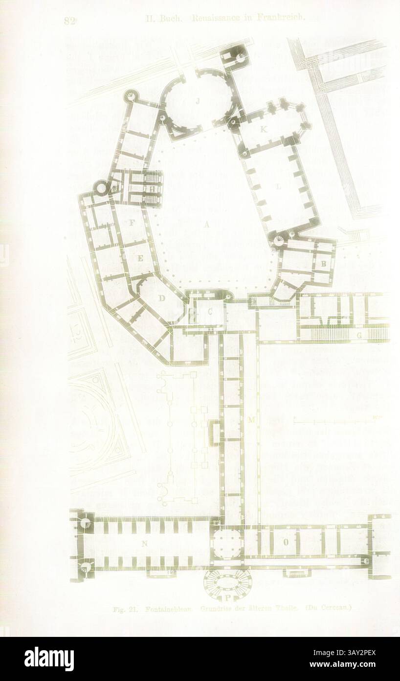 A detailed architectural floor plan featuring a complex layout ...