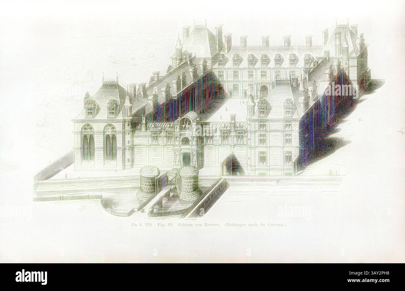 An architectural illustration depicting a grand historic building with ...