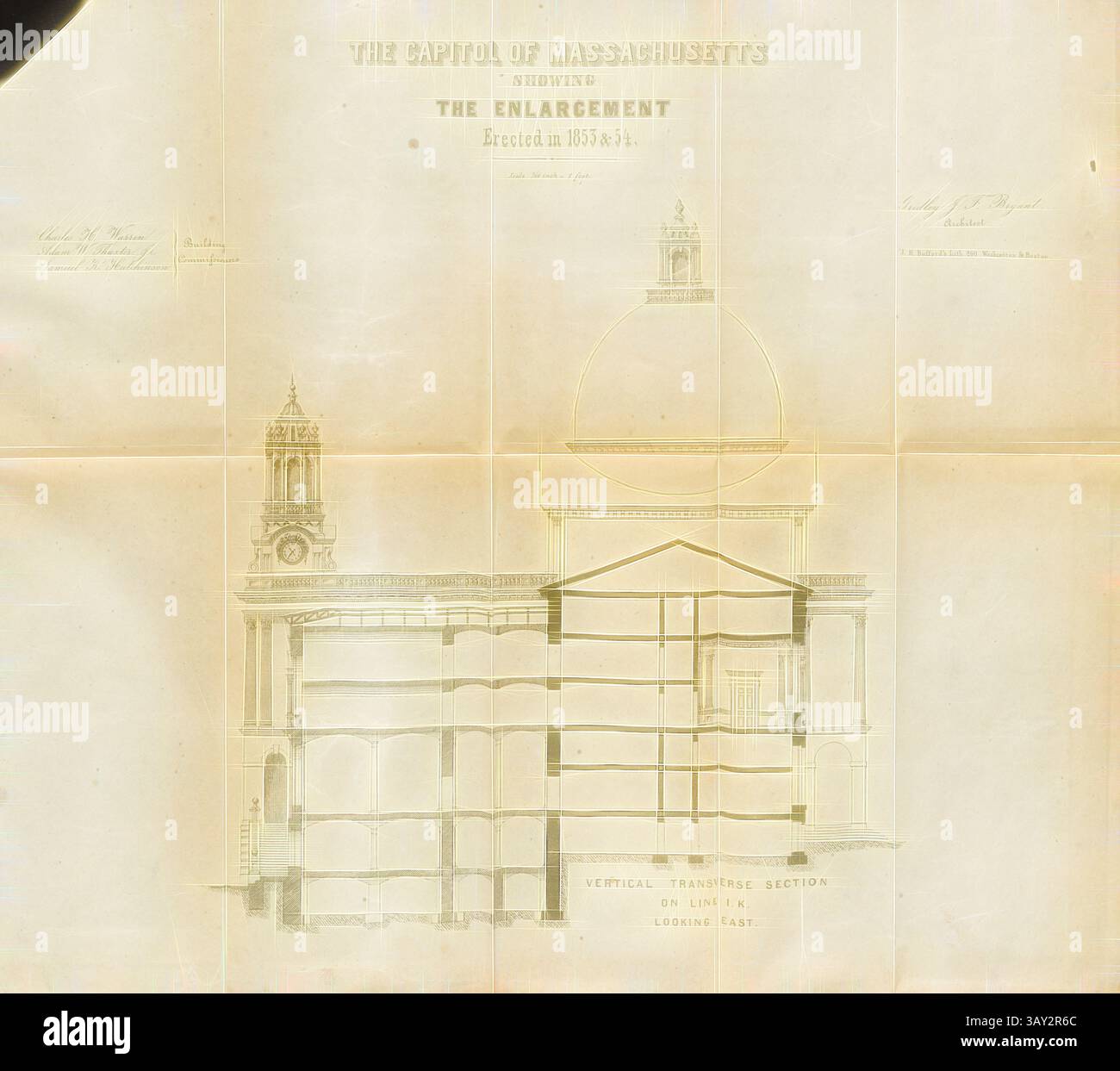 A detailed architectural drawing of the Massachusetts State Capitol ...