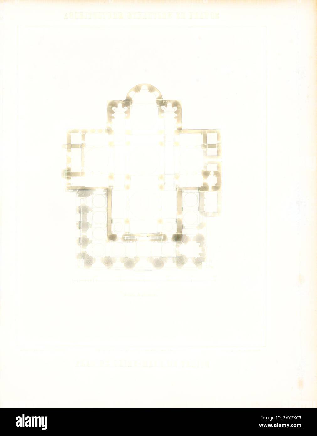 A faint architectural blueprint depicting a cross-shaped layout ...
