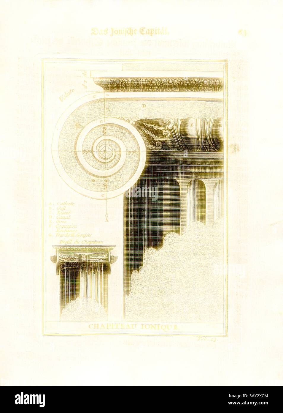 The illustration features the intricate design of an Ionic column ...