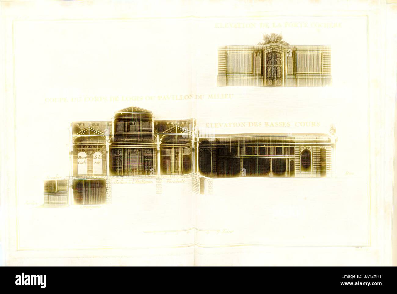A detailed architectural illustration showcasing multiple elevations of ...