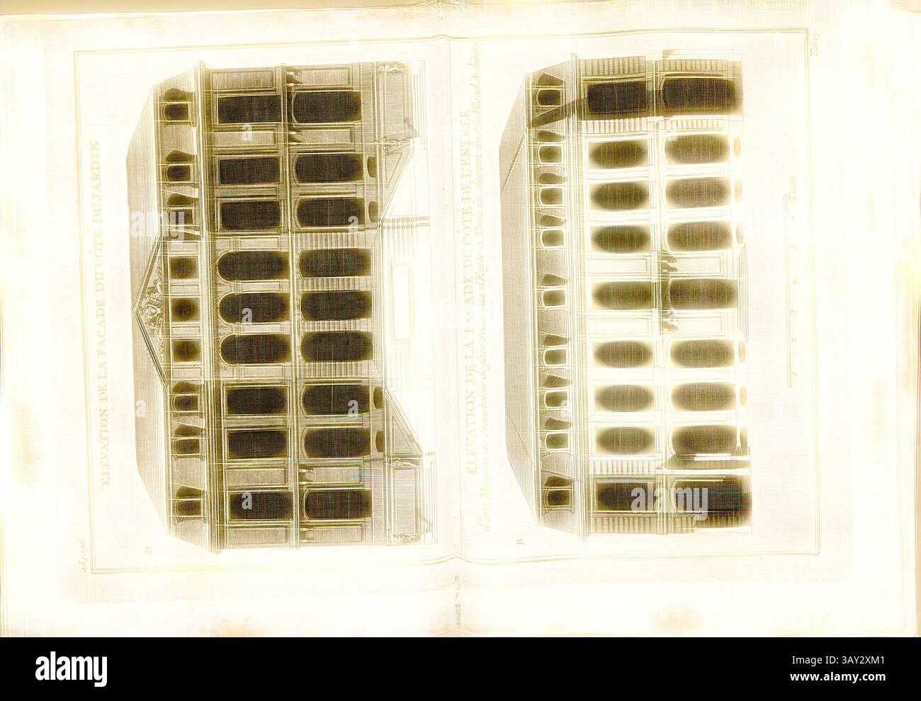 A detailed architectural drawing showcasing two symmetrical building ...