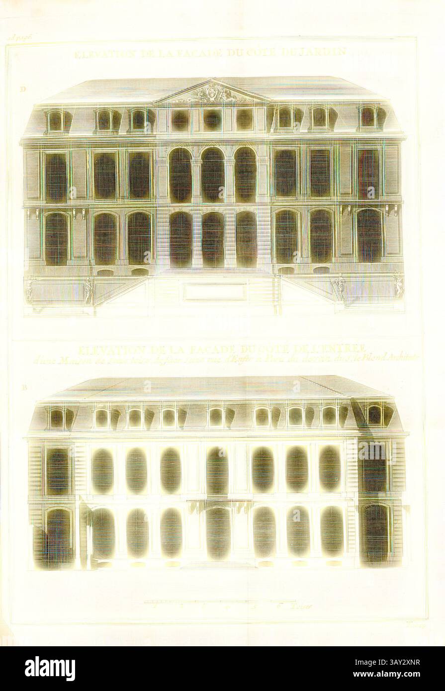 A detailed architectural illustration showcasing two elevations of a ...