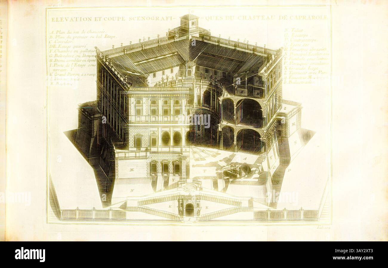 A detailed architectural illustration showcasing a three-dimensional ...