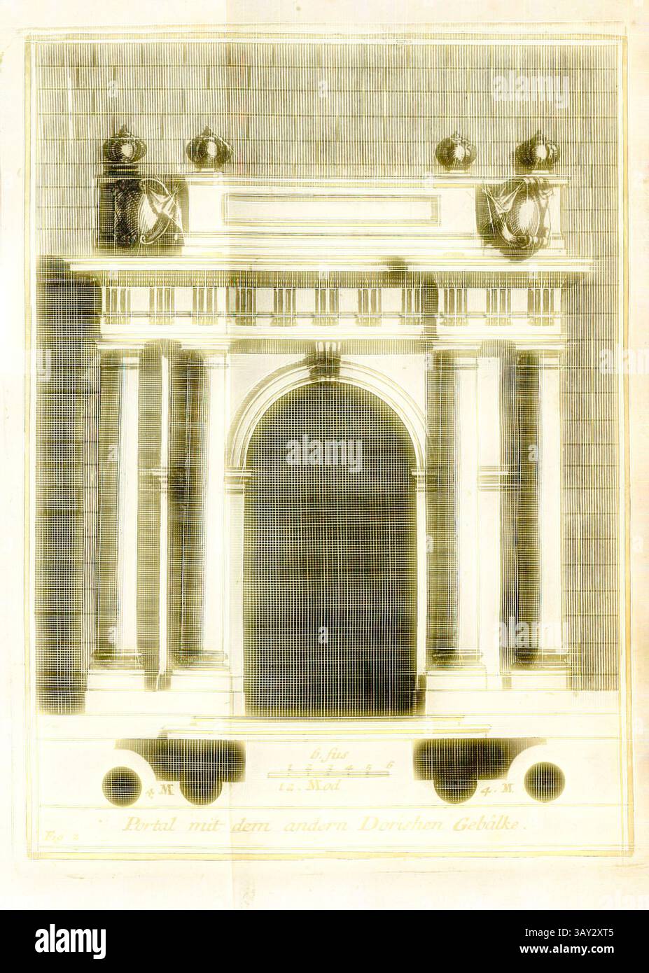 An architectural illustration featuring a grand archway supported by ...