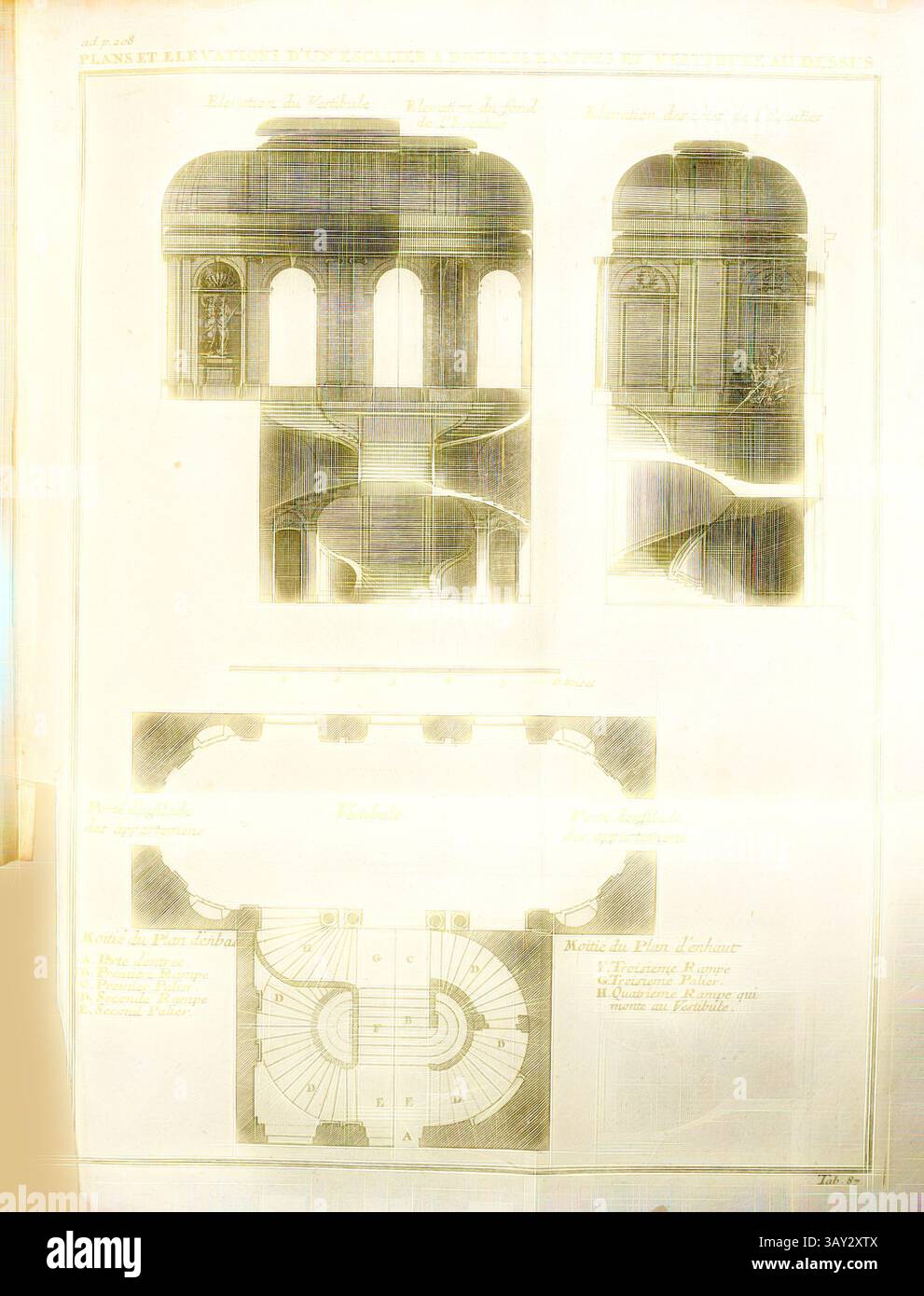 An architectural plan featuring detailed illustrations of classical ...