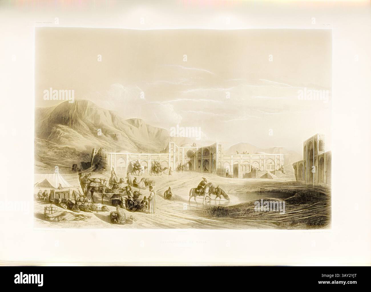 A historic scene featuring an expansive desert landscape with rugged ...