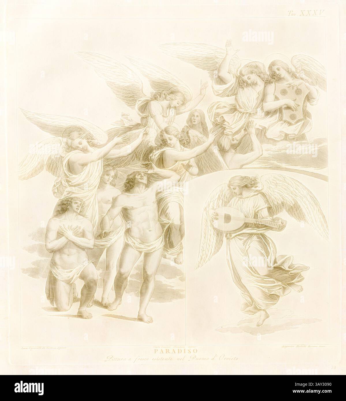 A celestial scene depicting figures in flowing robes, accompanied by ...