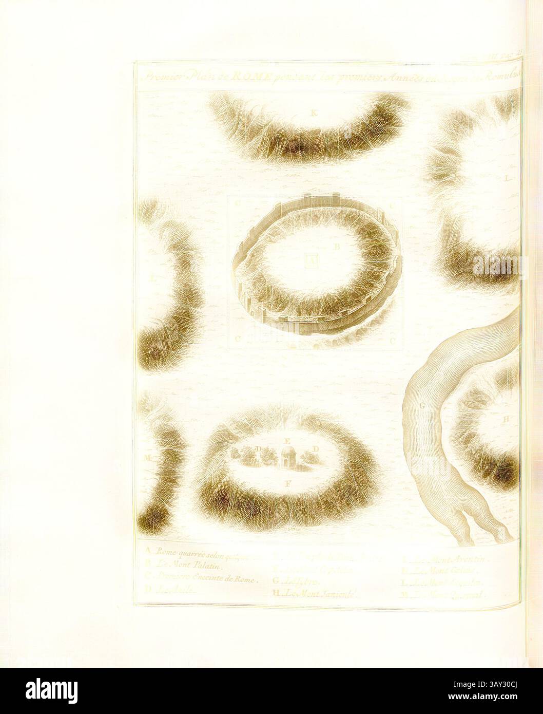 An illustrated map showcasing a series of circular fortifications and ...
