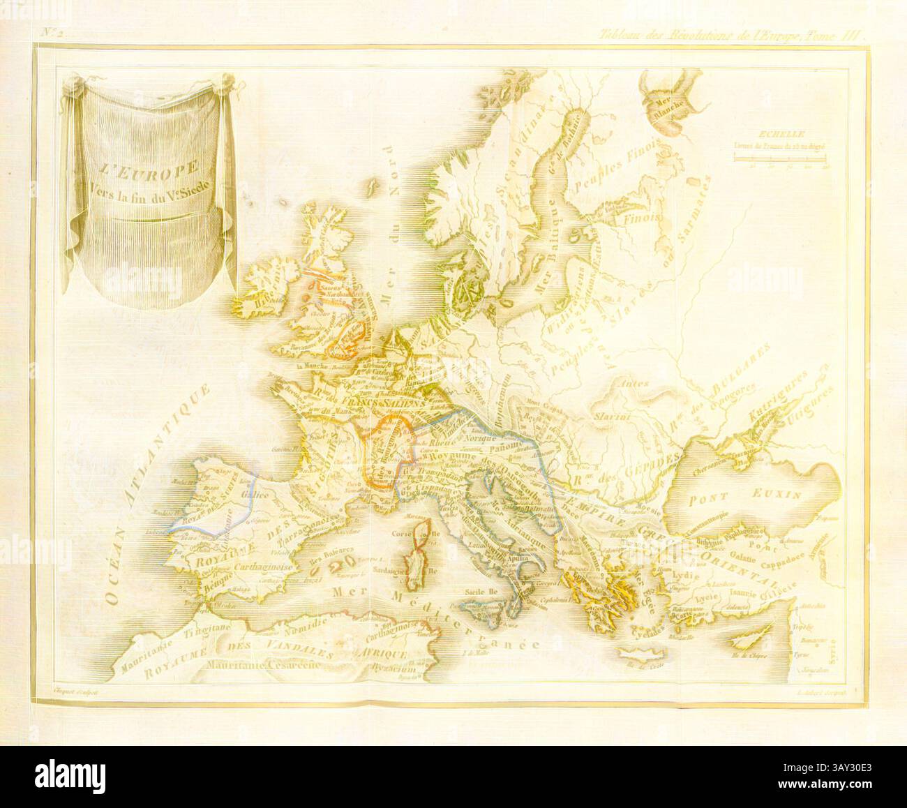 A historical map of Europe, highlighting various regions and ...