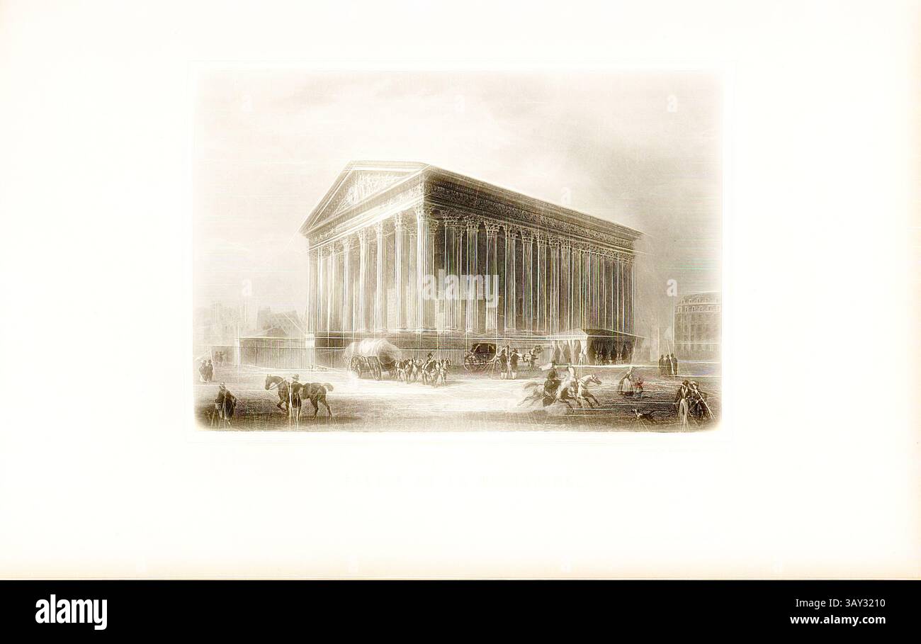 A grand neoclassical building features monumental columns and a triangular pediment, surrounded ...