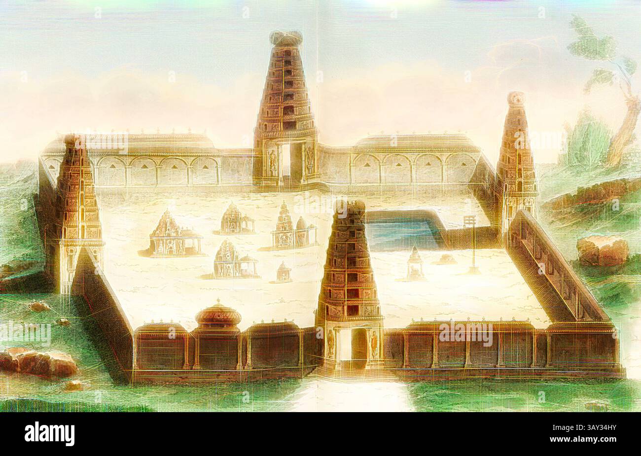 A grand temple complex featuring intricately designed towers and ...