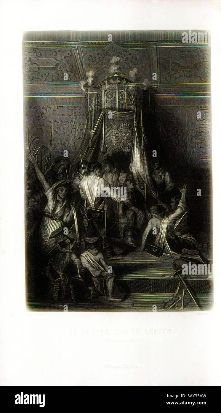 A group of figures engaged in a dramatic scene inside an elaborately ...