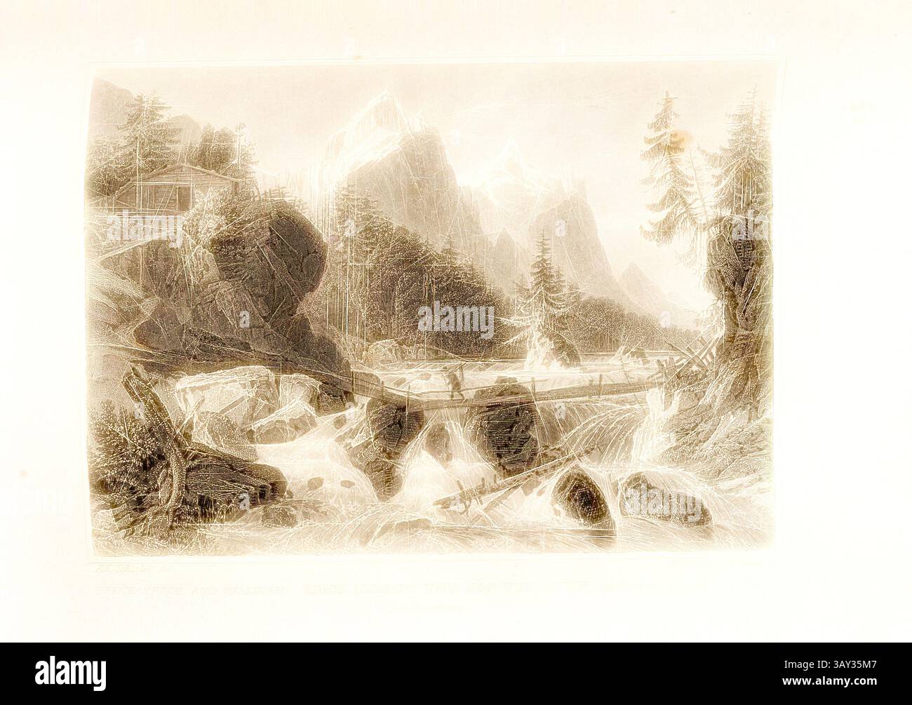A serene landscape featuring towering mountains and dense forests, with ...