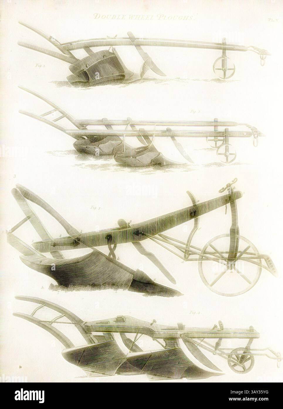 Illustrations of a double wheel plow design, showcasing various angles ...