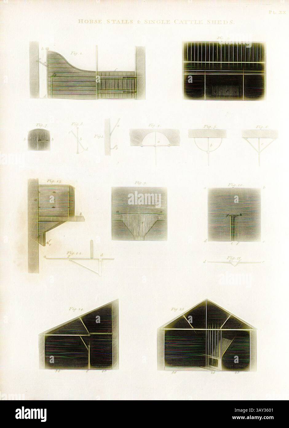 Detailed architectural drawings showcasing various designs for horse ...