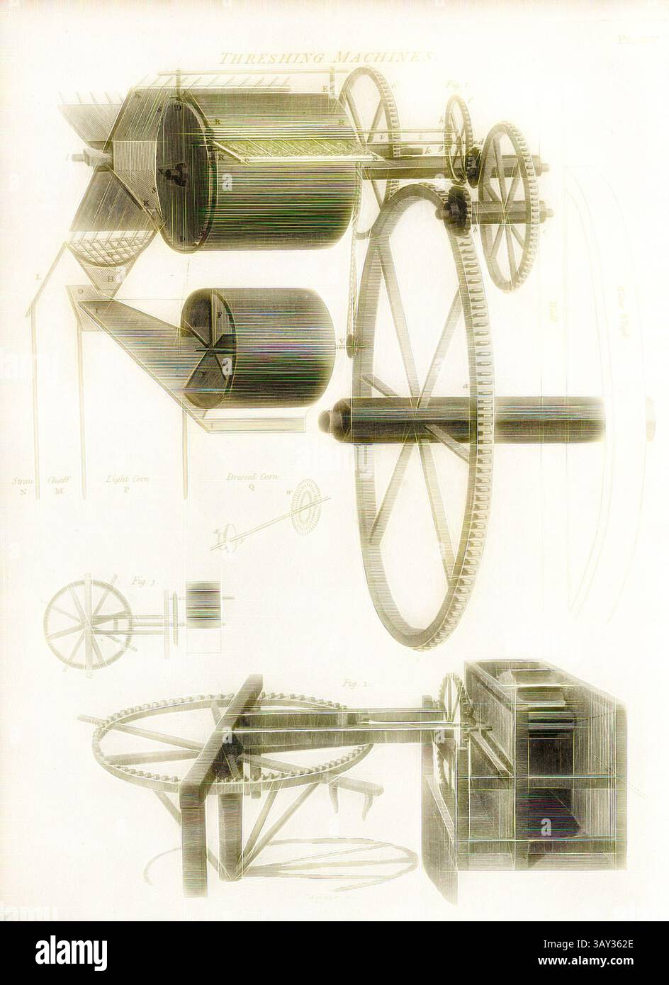 A detailed technical illustration of a thresher machine, showcasing ...