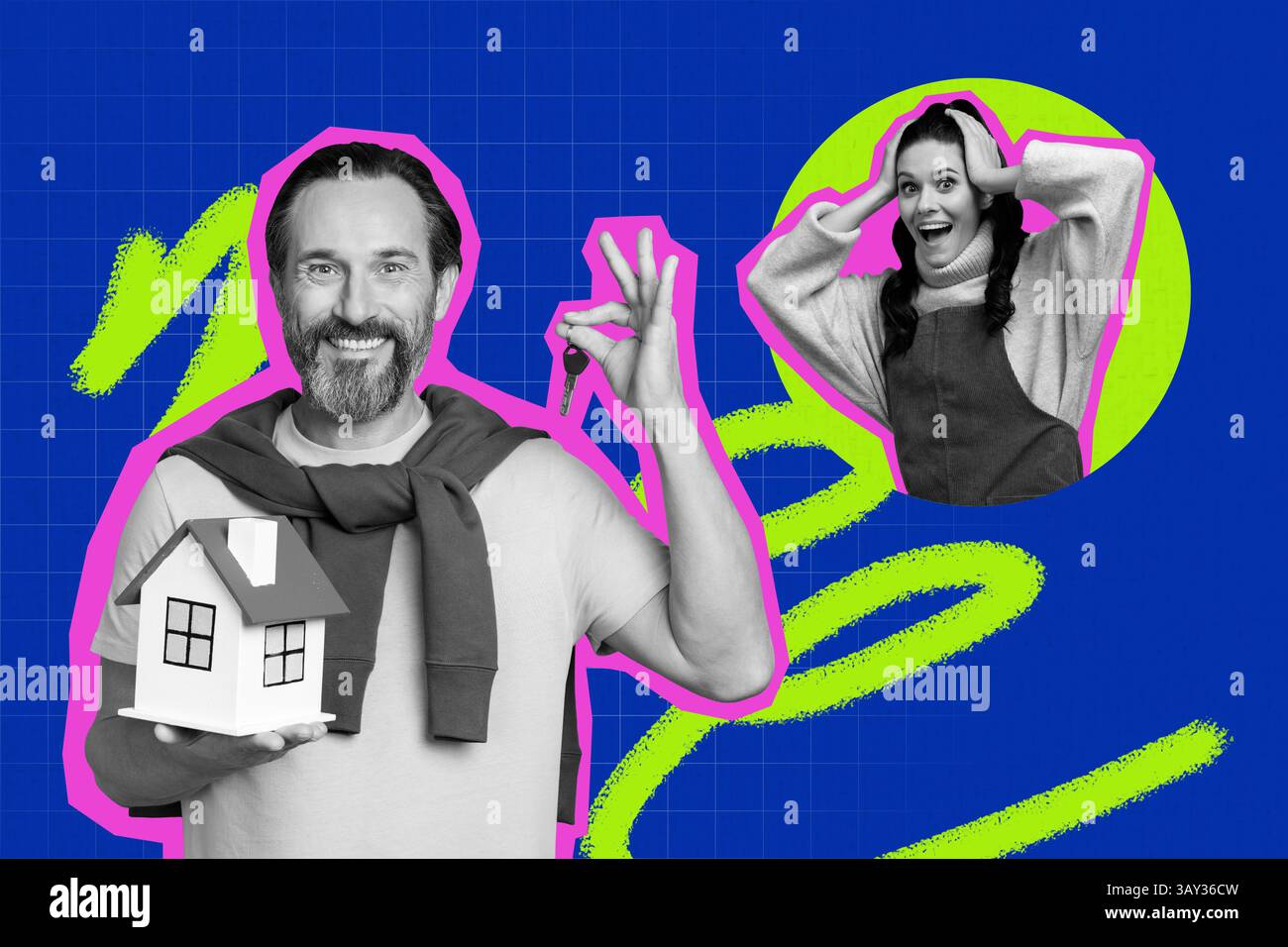 Sketch composite 3D collage trend artwork of real estate relocation ...