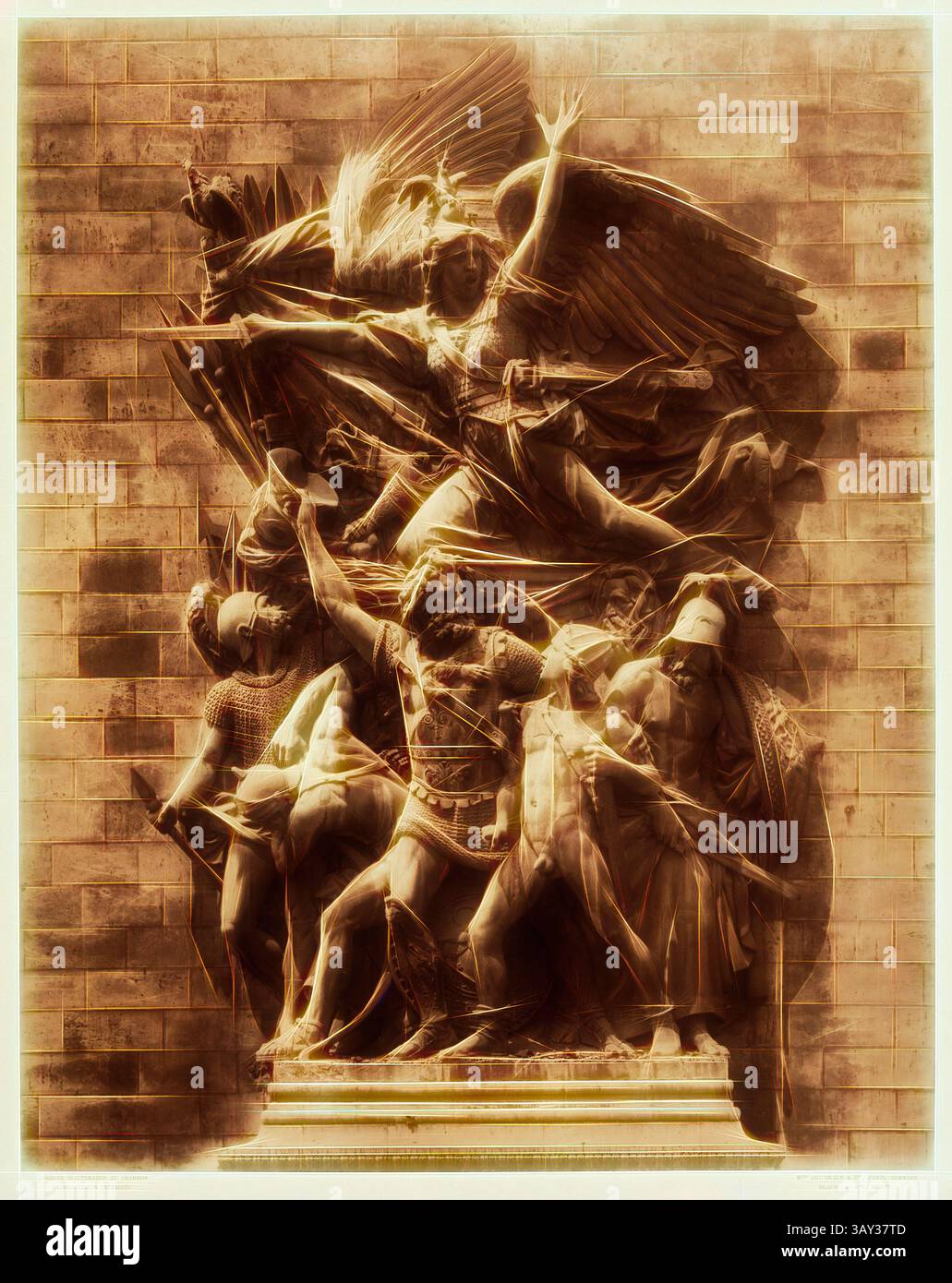 A dramatic sculpture depicts a scene of triumph, with a heroic figure ...