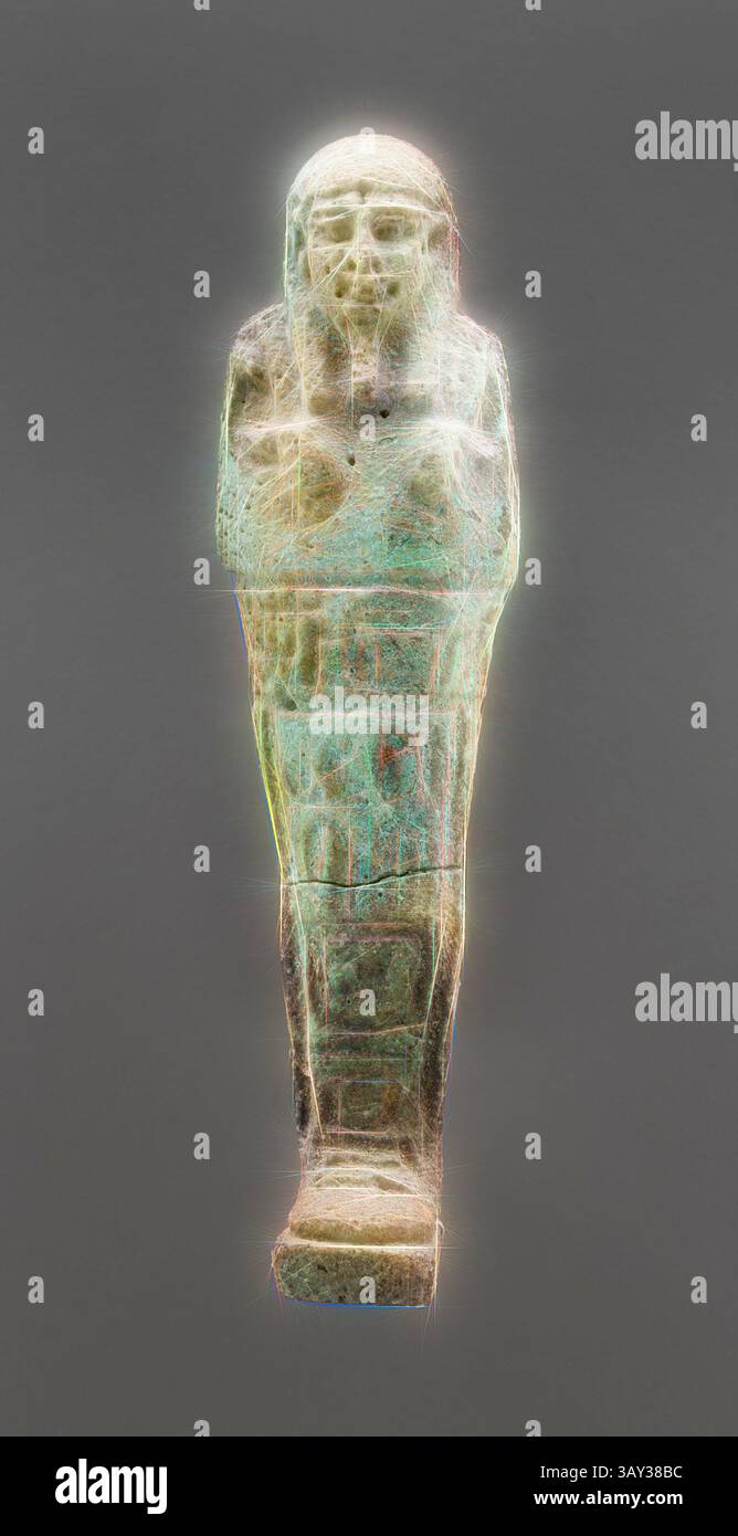 A small ancient Egyptian figure depicting a seated sarcophagus with ...