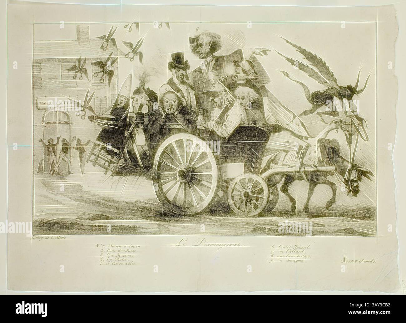 A whimsical scene depicting a fantastical carriage filled with eclectic ...