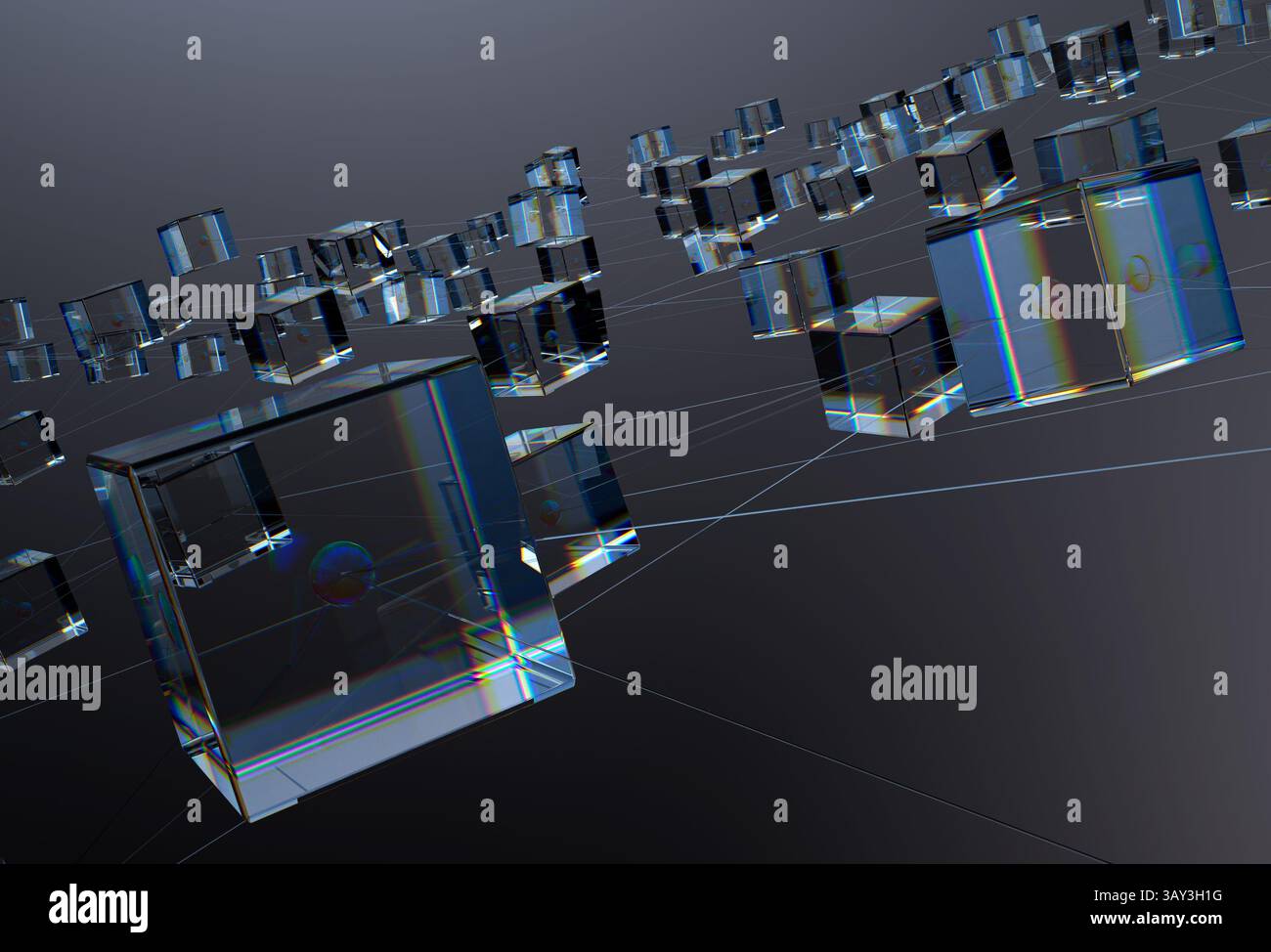 A concept showing a network of interconnected blocks of data depicting a cryptocurrency ...