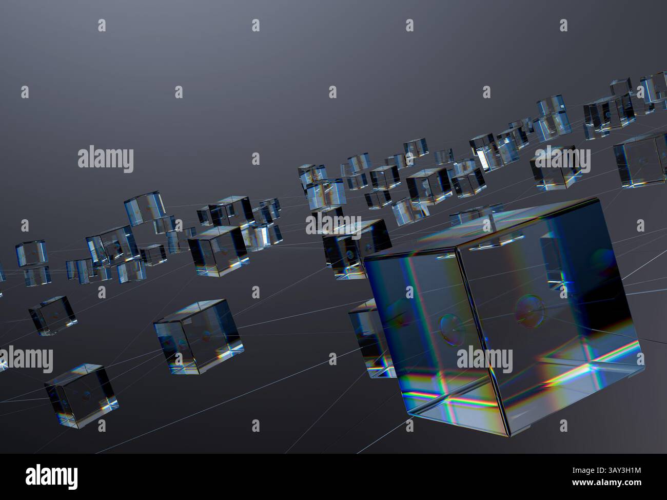 A concept showing a network of interconnected blocks of data depicting a cryptocurrency ...