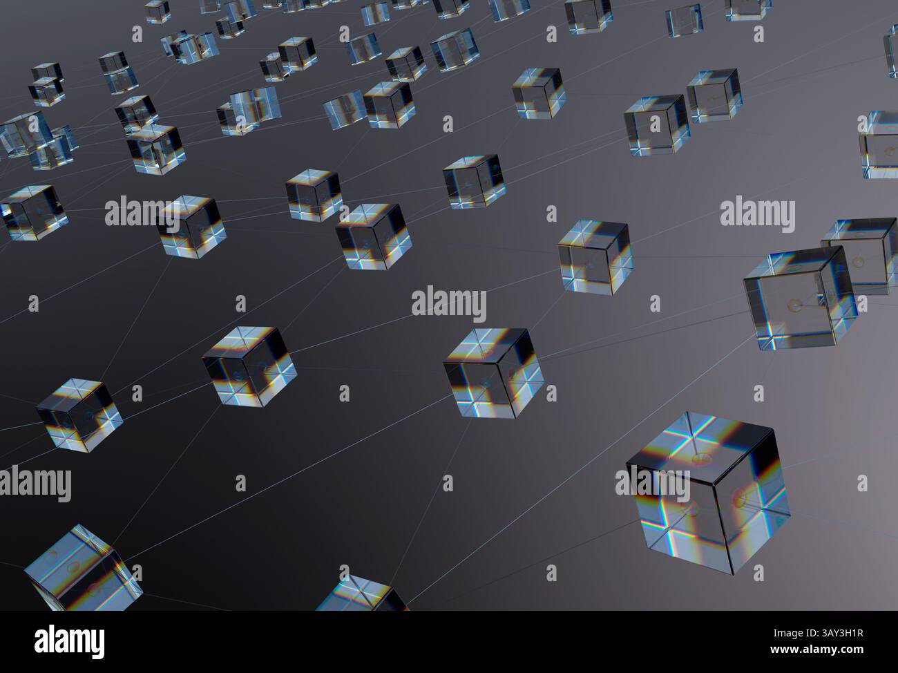 A concept showing a network of interconnected blocks of data depicting a cryptocurrency ...