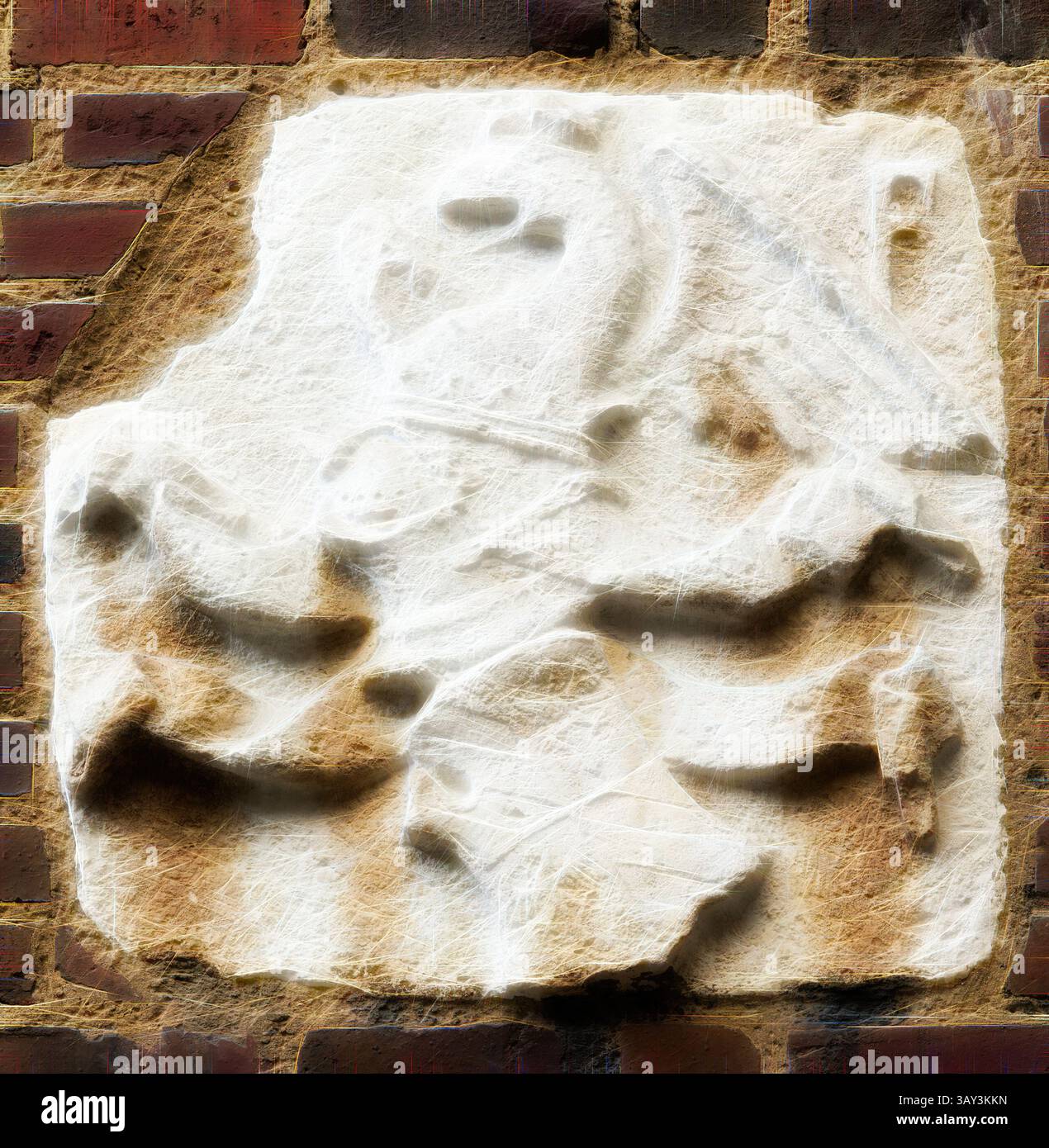 An abstract relief sculpture featuring intricate details of a figure in ...